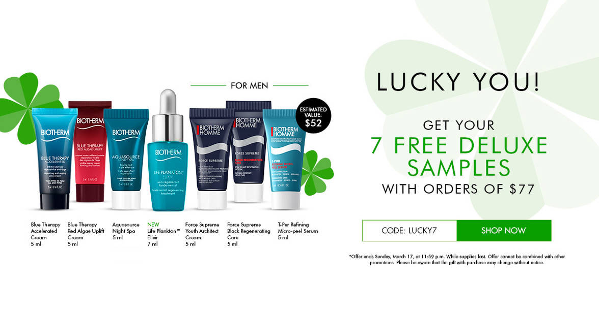 BIOTHERM CANADA PROMO CODE: Free ‘Lucky You’ Sample Set; 7 Free Deluxe ...